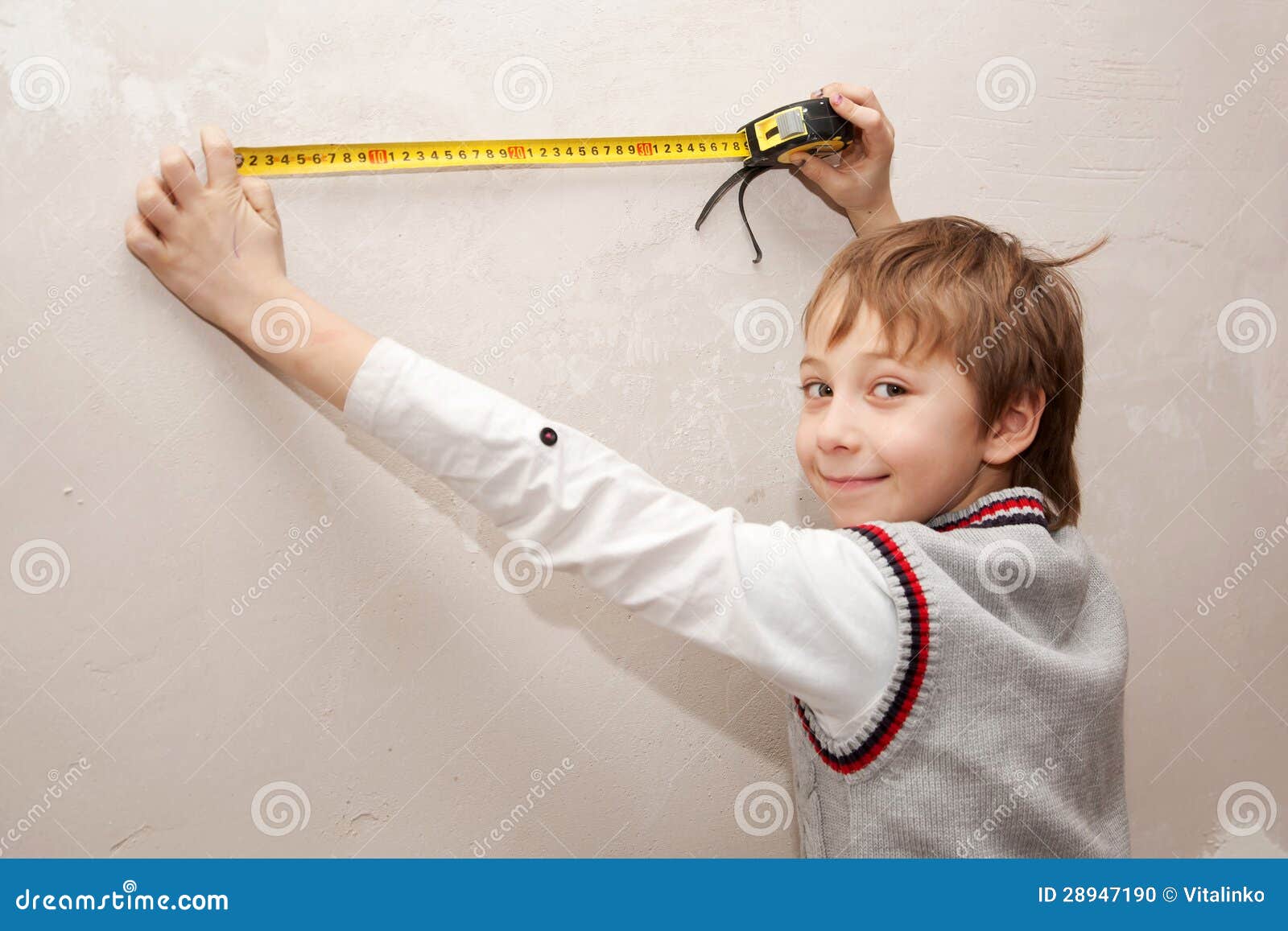 The Little Boy Measuring Tape Something Stock Photo - Image of ...