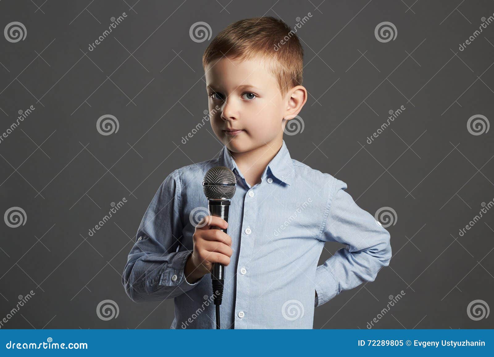Little Boy with Microphone. Child Singing a Song Stock Image - Image of ...