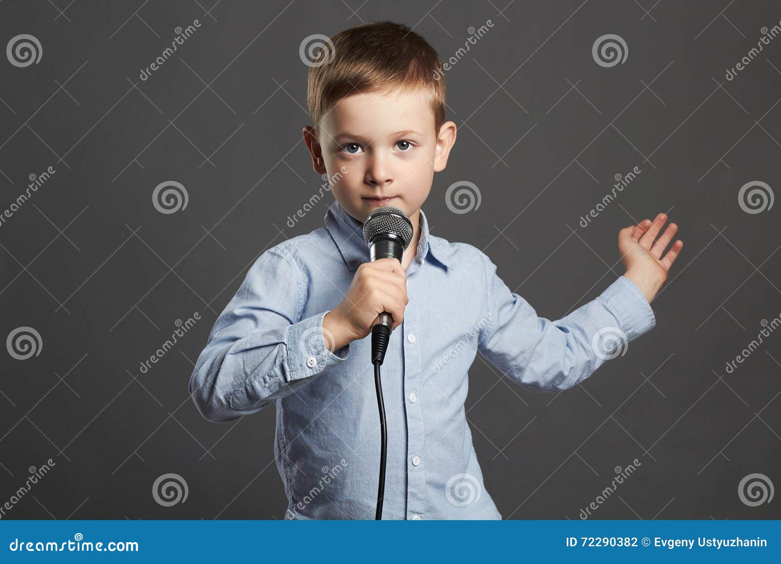 Little Boy with Microphone. Child Singing a Song Stock Photo - Image of ...
