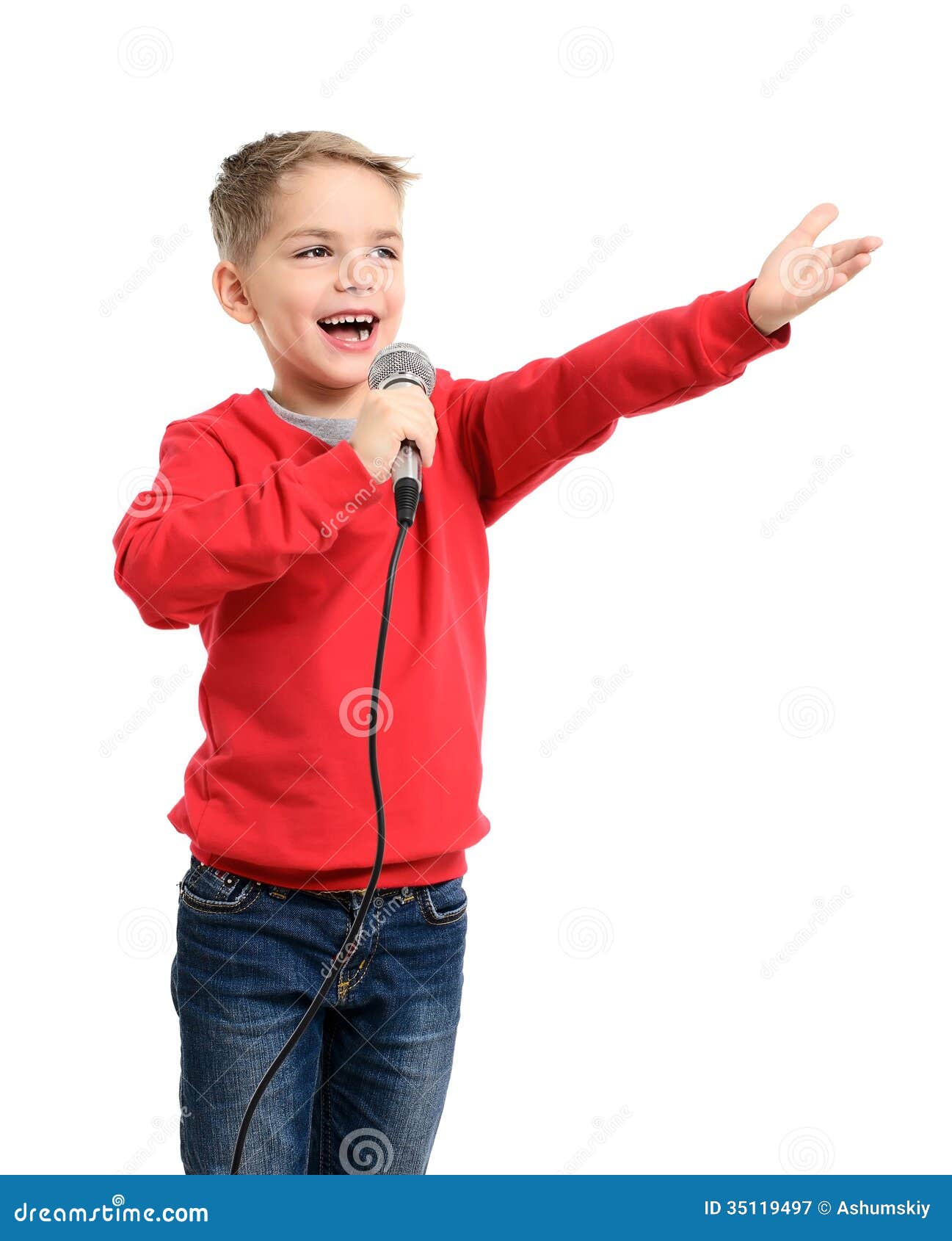 Little Boy with Microphone Sings a Song Stock Image - Image of head ...
