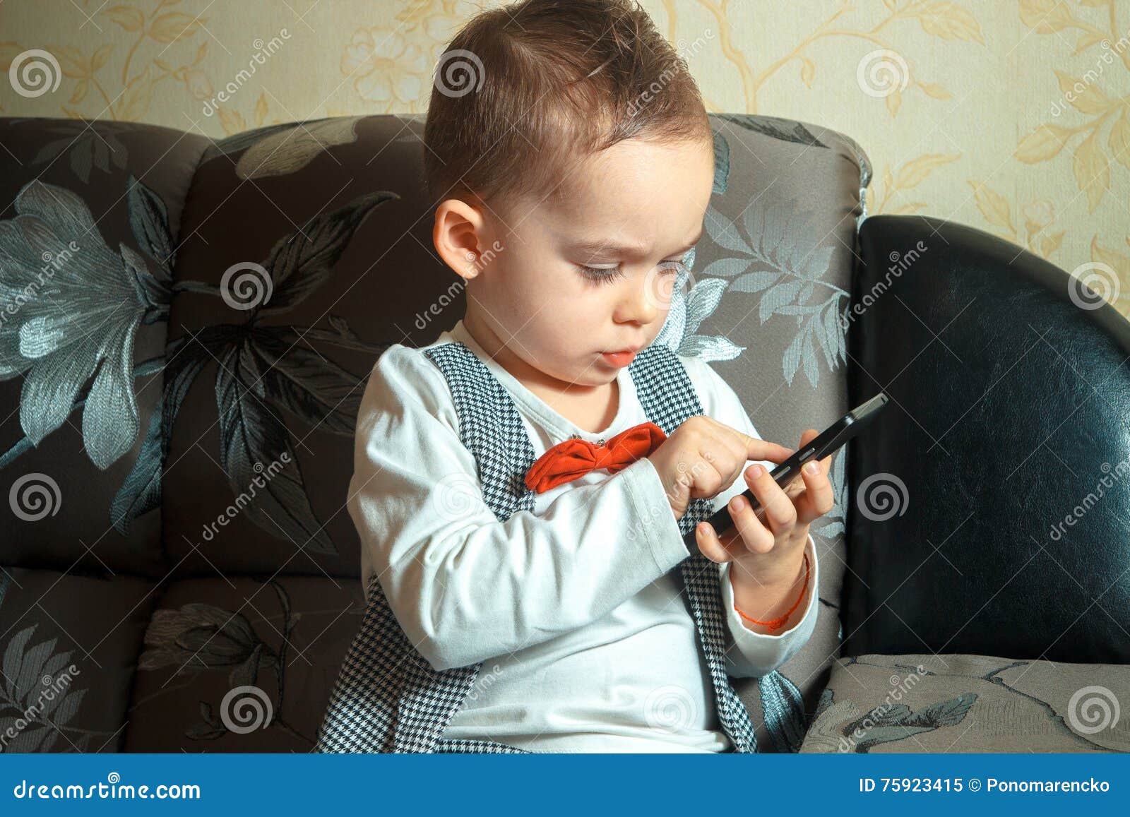 Little Boy with Mobile Phone Stock Image - Image of smartphone ...