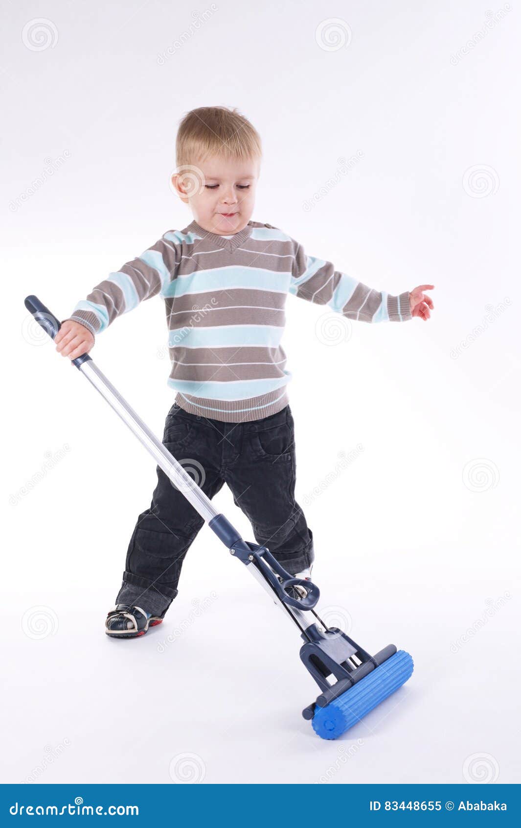 Little Boy with Mop on White Stock Image - Image of happy, cute: 83448655