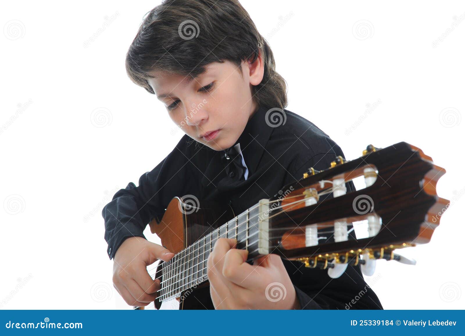 Little Boy Musician Playing Guitar Stock Photo - Image of fashion ...