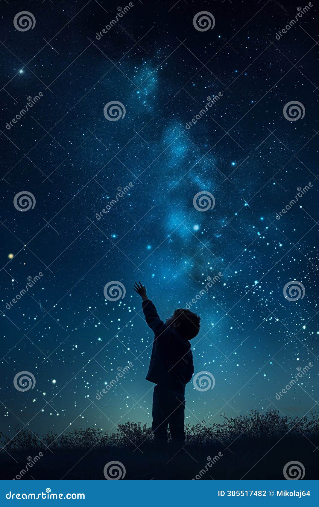 Little boy at night, stars stock illustration. Illustration of holding ...