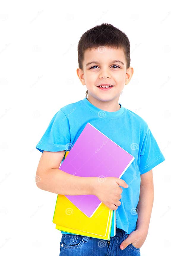 Little boy with notebooks stock image. Image of descent - 29082469
