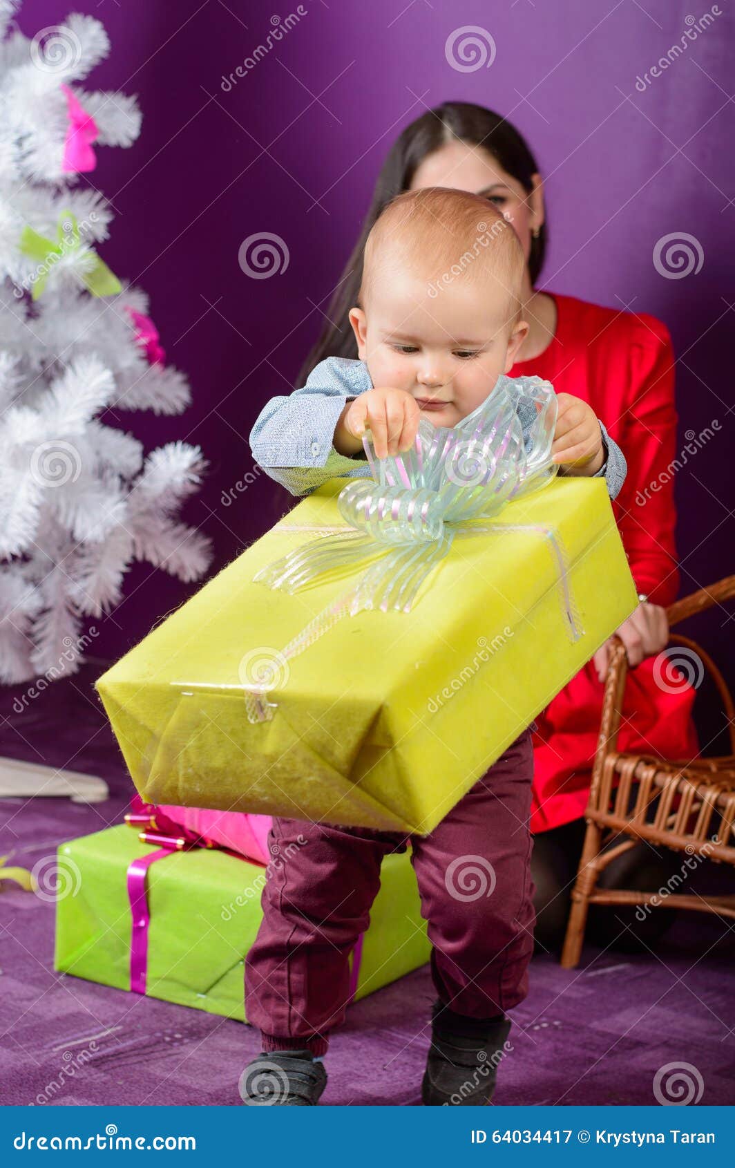 Little Boy Opening Christmas Present Stock Image - Image of people ...