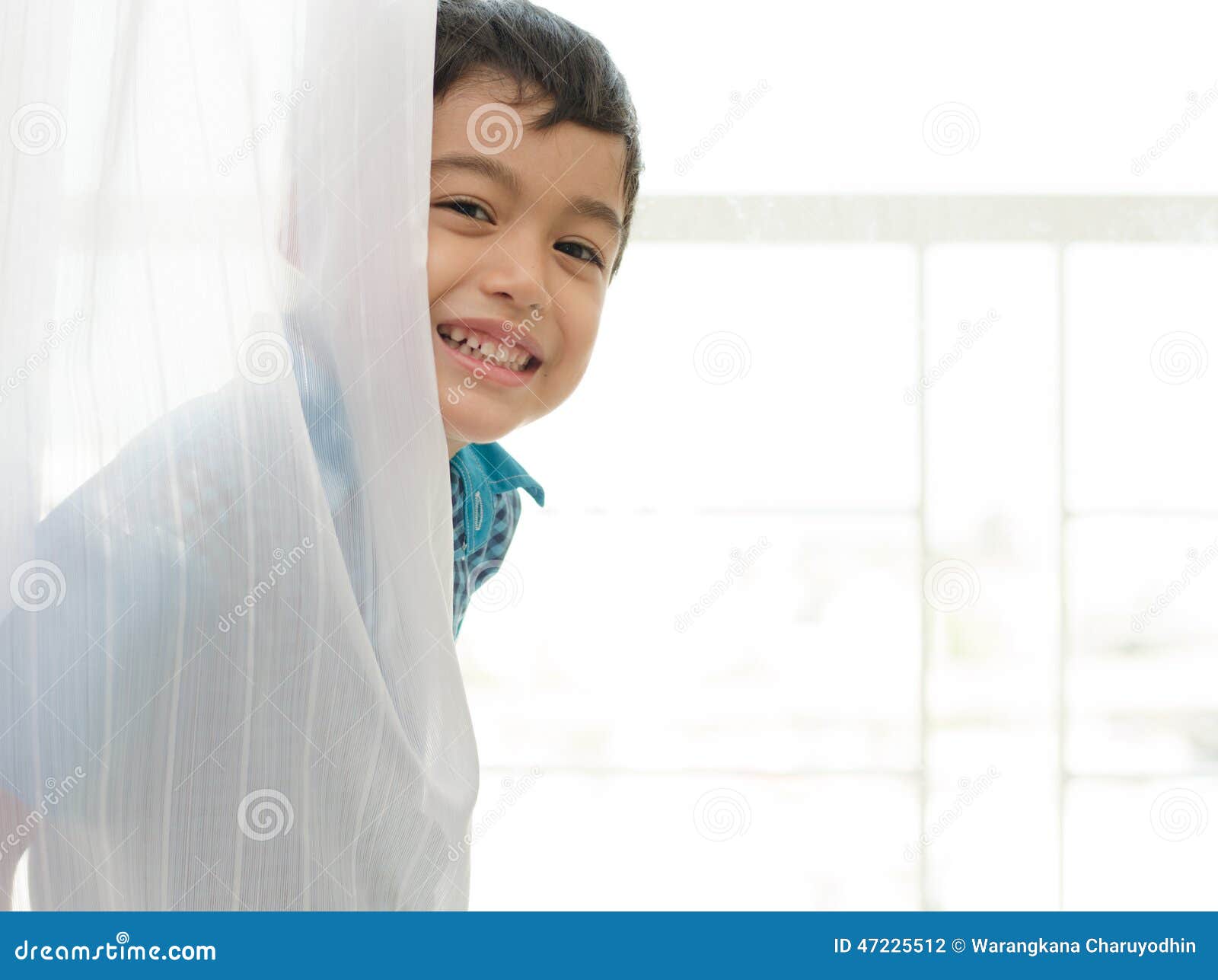 Little Boy Opening the Door Curtain Stock Photo - Image of child, actor ...