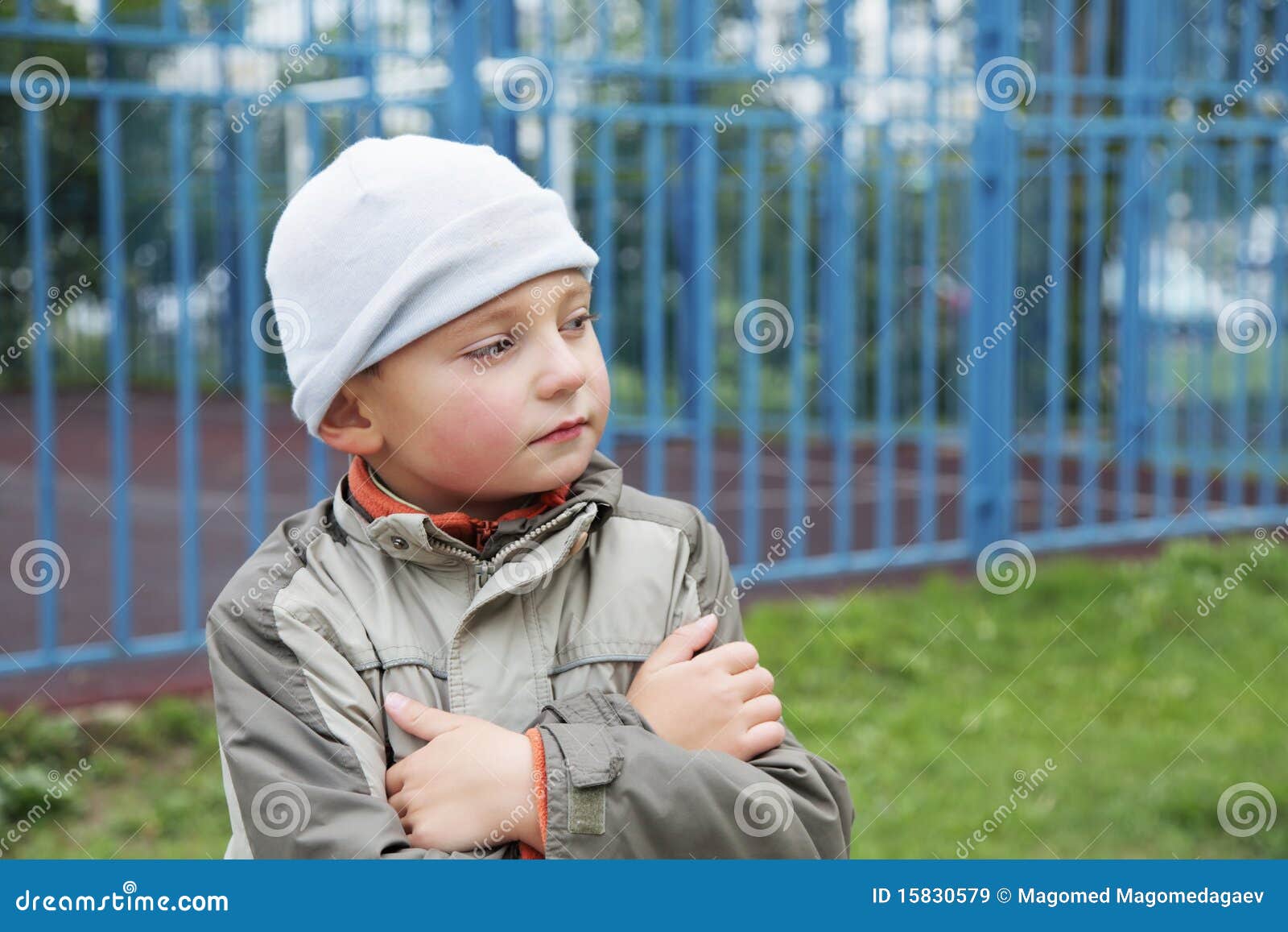 Little Boy Outdoors Arms Folded Stock Image - Image of folded, casual ...