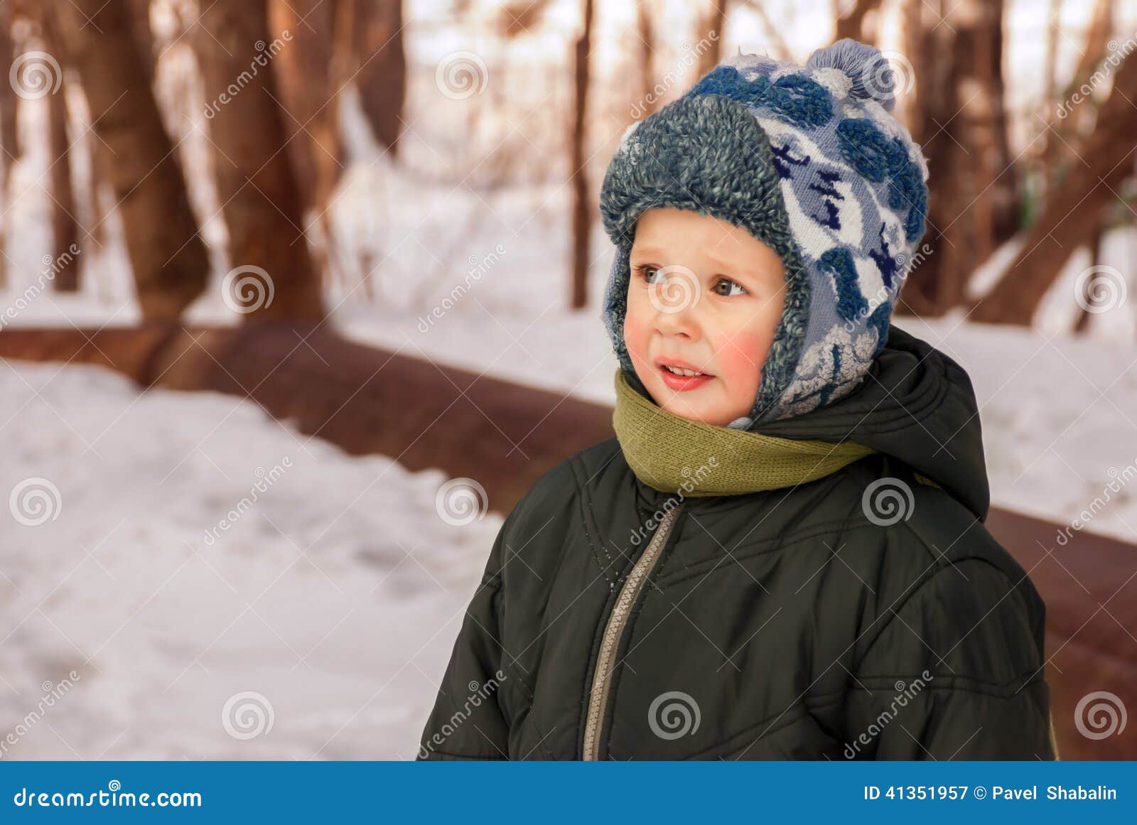 Little Boy Outdoors in Winter Stock Image - Image of face, pose: 41351957