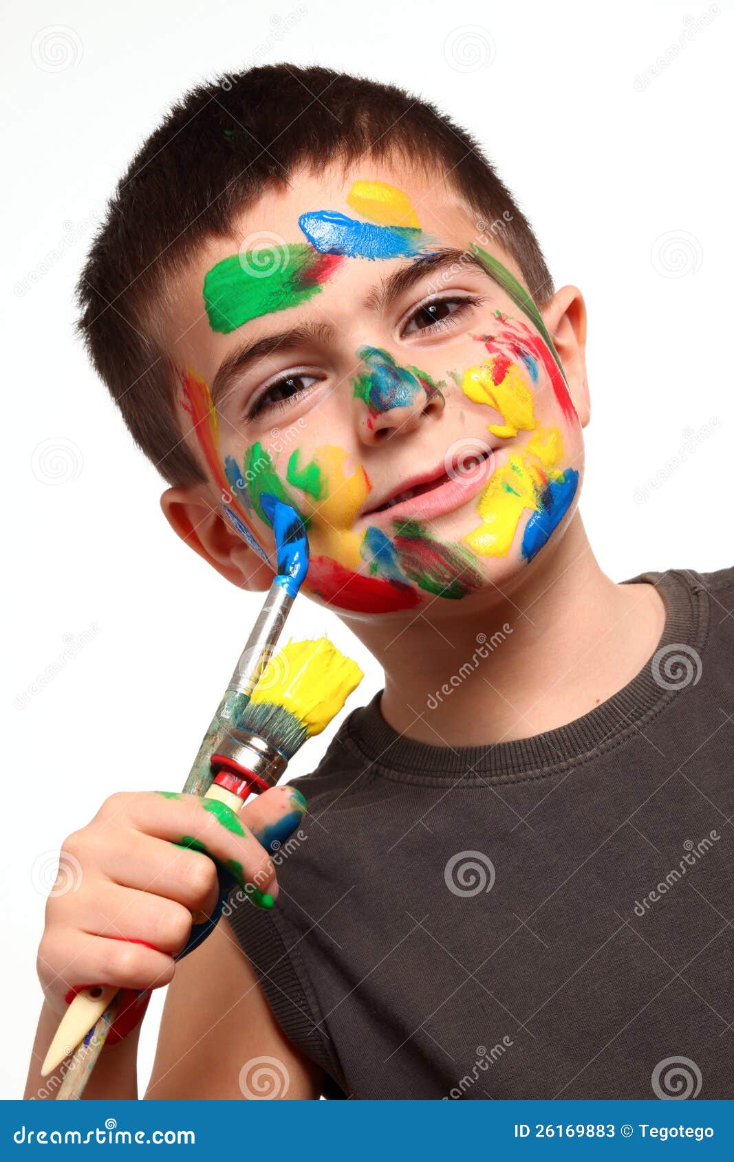 Little boy with paint stock image. Image of happy, background - 26169883