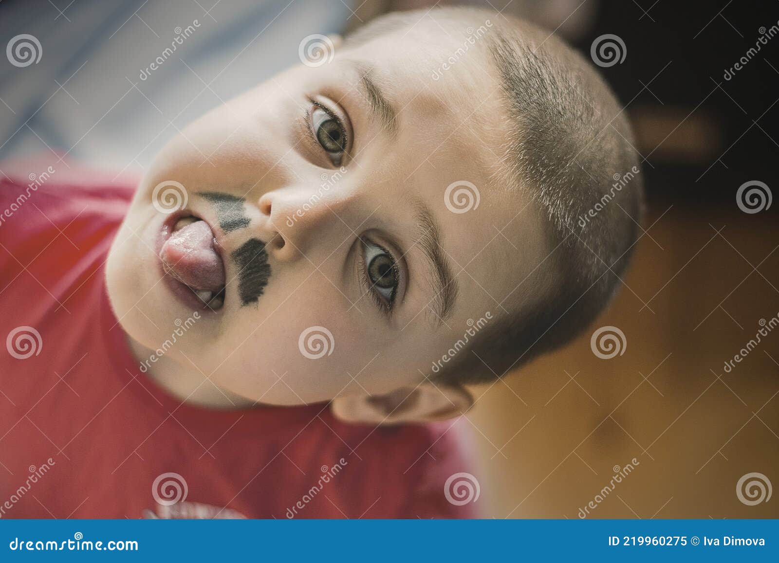A Little Boy with a Painted Mustache Stock Image - Image of health ...