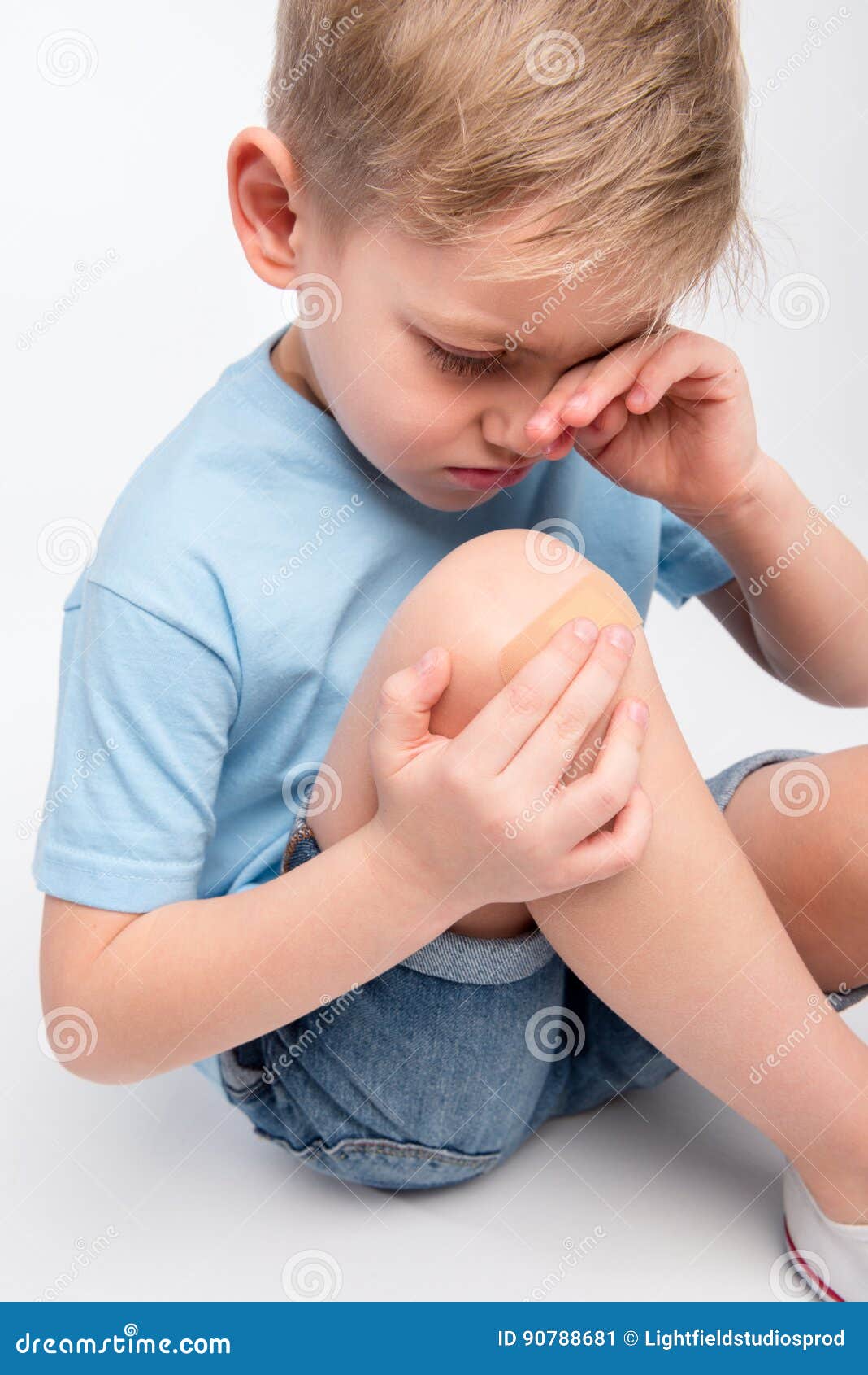 Little Boy with Patch on Knee Stock Image - Image of medicine, hurt ...