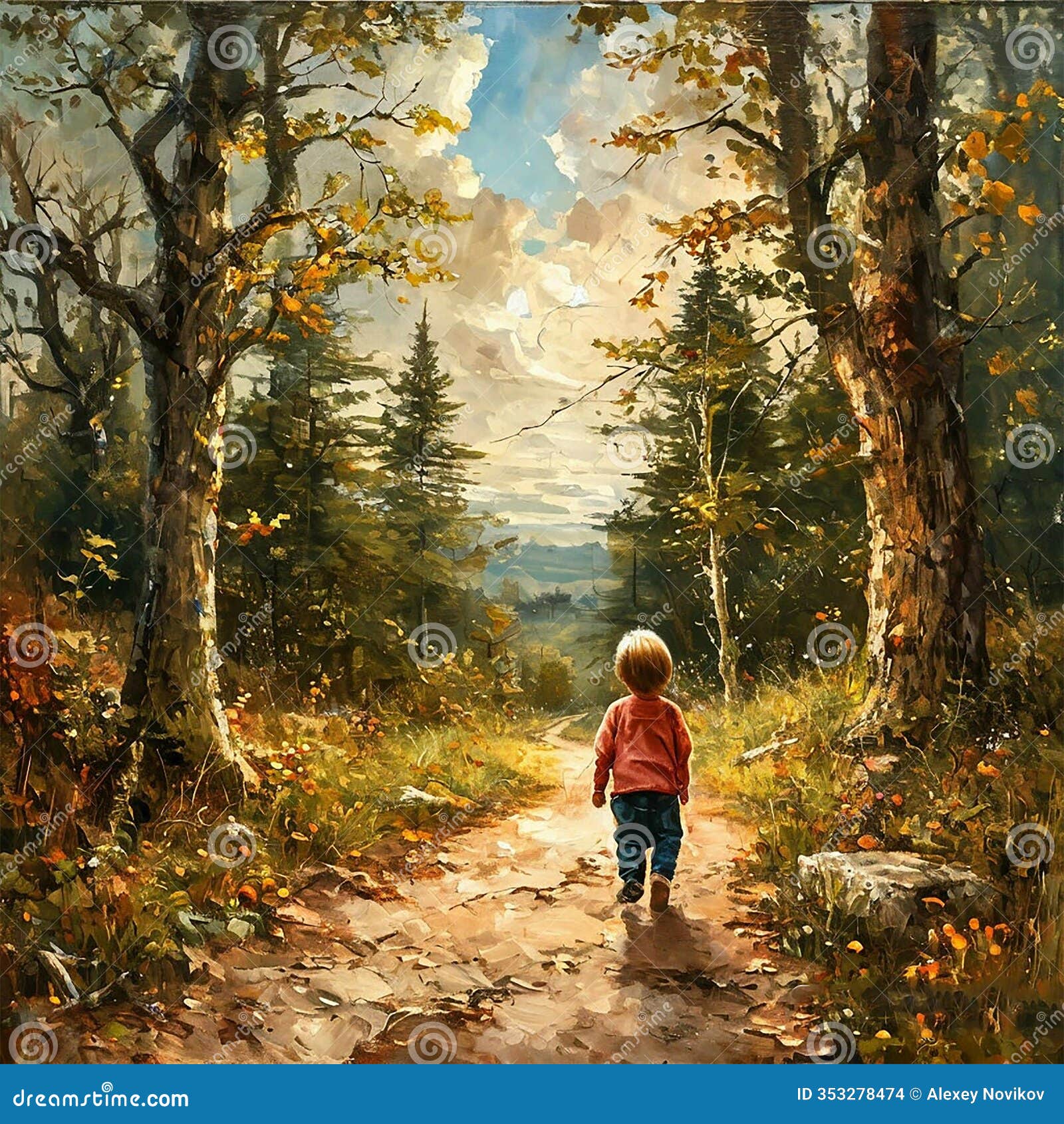 Little Boy on a Path in the Forest Stock Photo - Image of winter ...