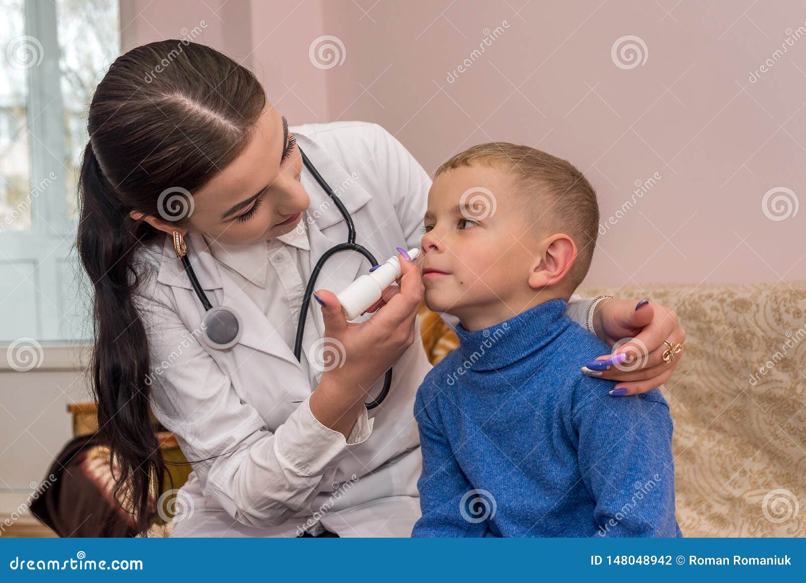 Little Boy and Pediatrician Dripping His Nose Stock Photo - Image of ...
