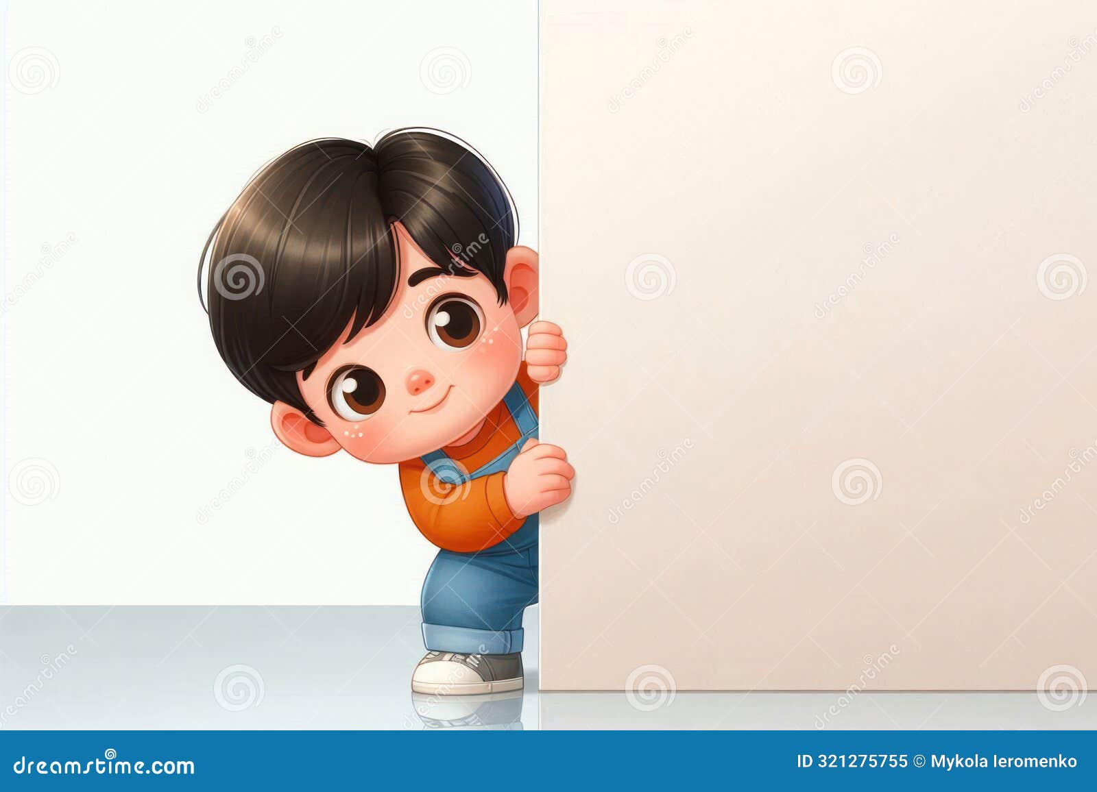 A Little Boy Peeking Around the Corner. Space for Text. Stock ...