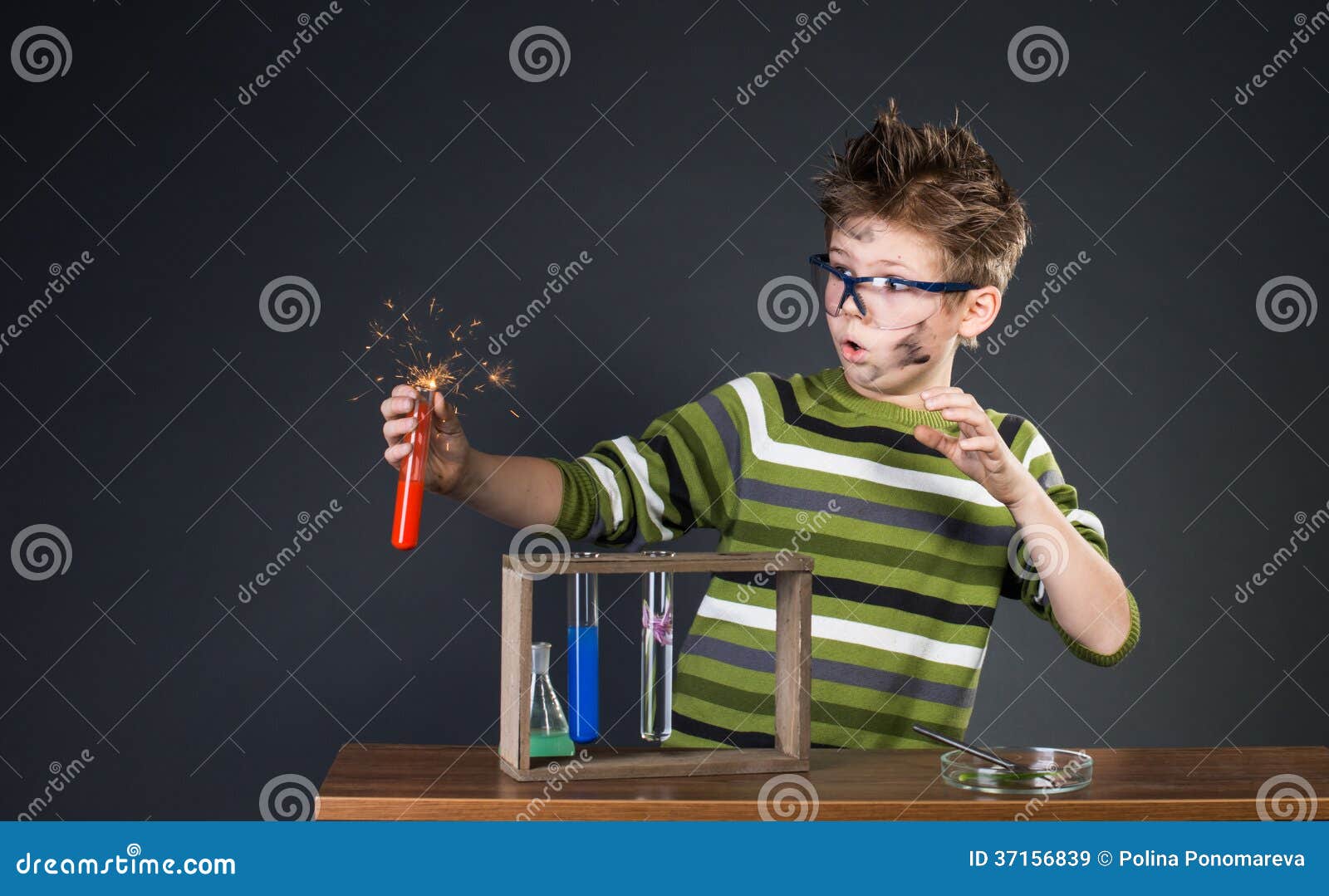 Little Boy Performing Experiments. Crazy Scientist. Stock Image - Image ...