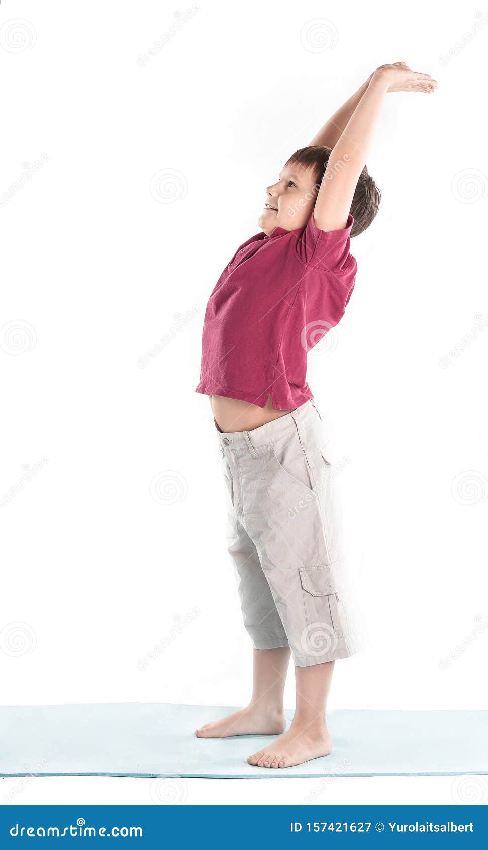 Little Boy Performs an Exercise the Bridge .isolated on White Stock ...