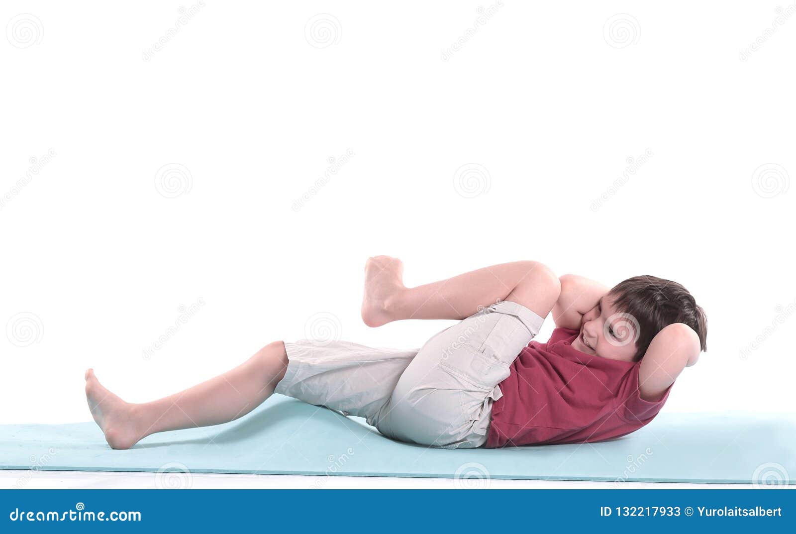 Little Boy Performs an Exercise for the Press.isolated on White Stock ...
