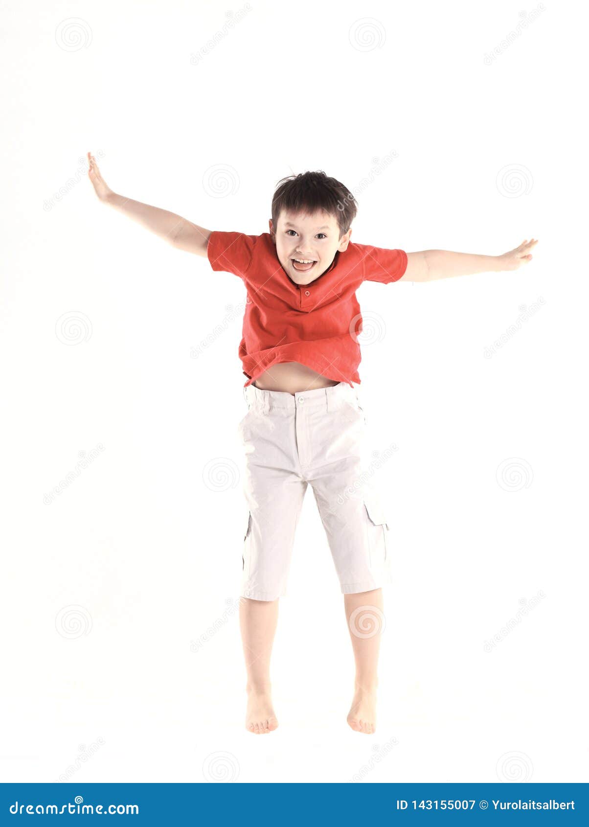 Little Boy Performs a Jumping Exercise.isolated on White Stock Image ...