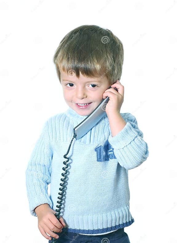 Little boy on the phone stock image. Image of smiling - 3418561