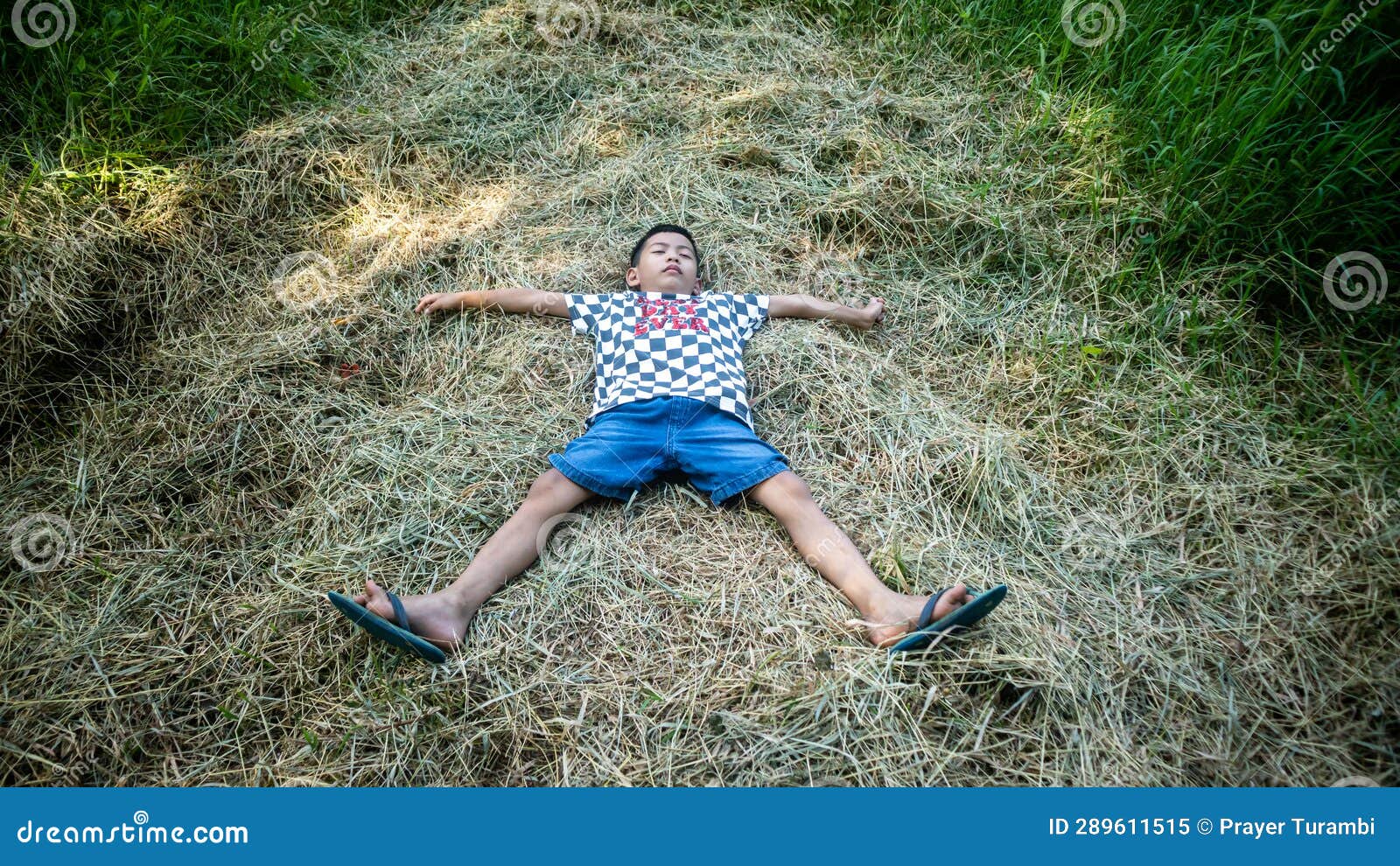 A Little Boy on a Pile of Dry Hay Stock Image - Image of rural, game ...