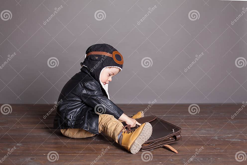 Little Boy Pilot Plays in Airplanes Stock Image - Image of indoors ...