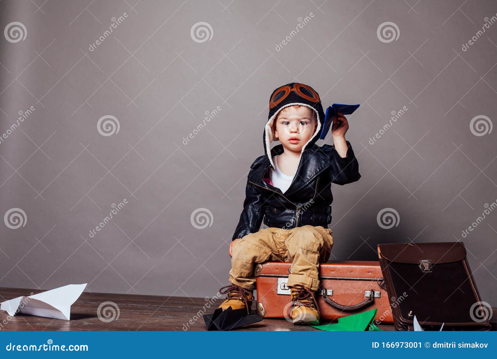 Little Boy Pilot Plays in the Paper Plane Stock Image - Image of future ...