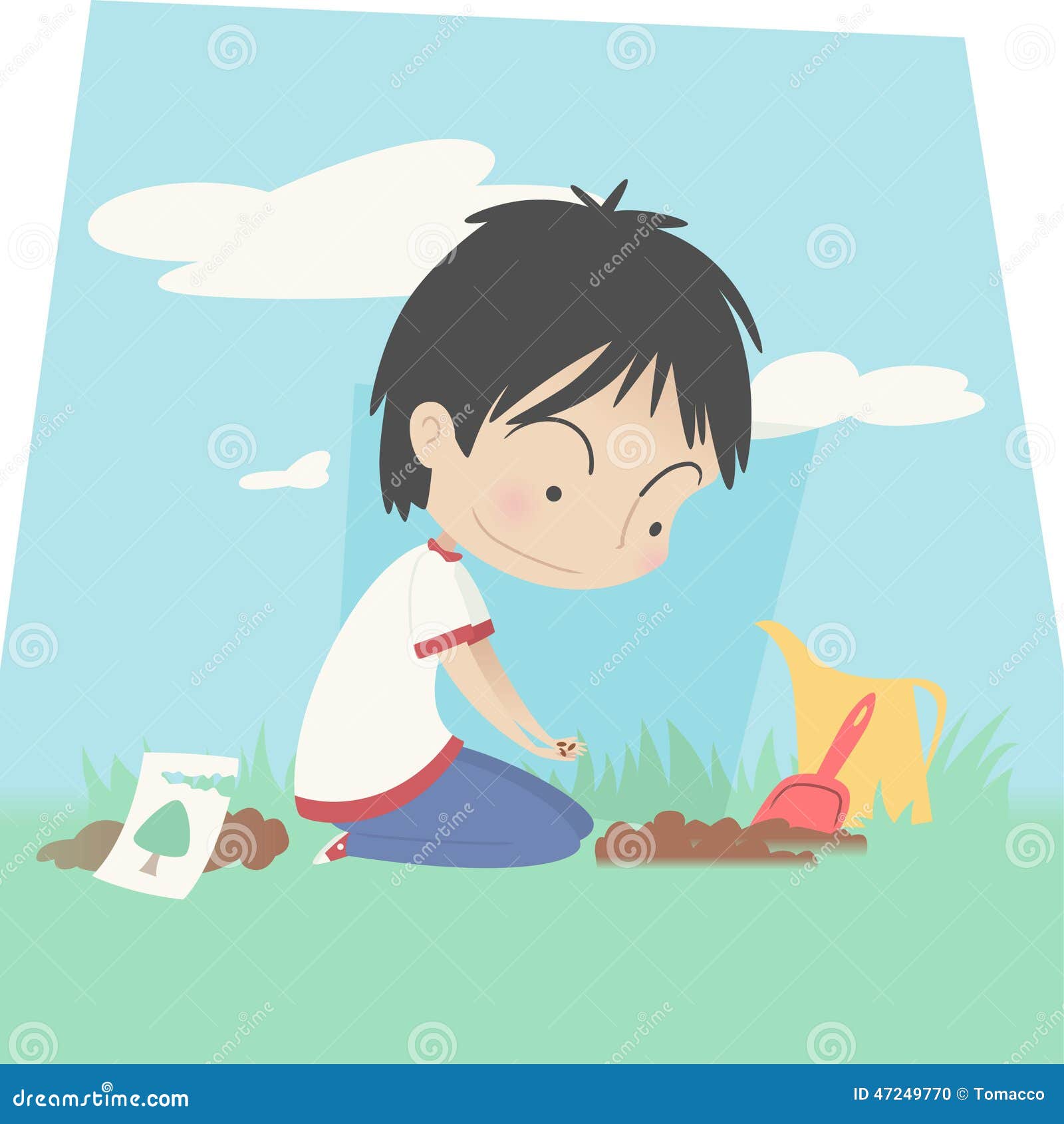 Little boy planting seeds stock illustration. Illustration of care ...