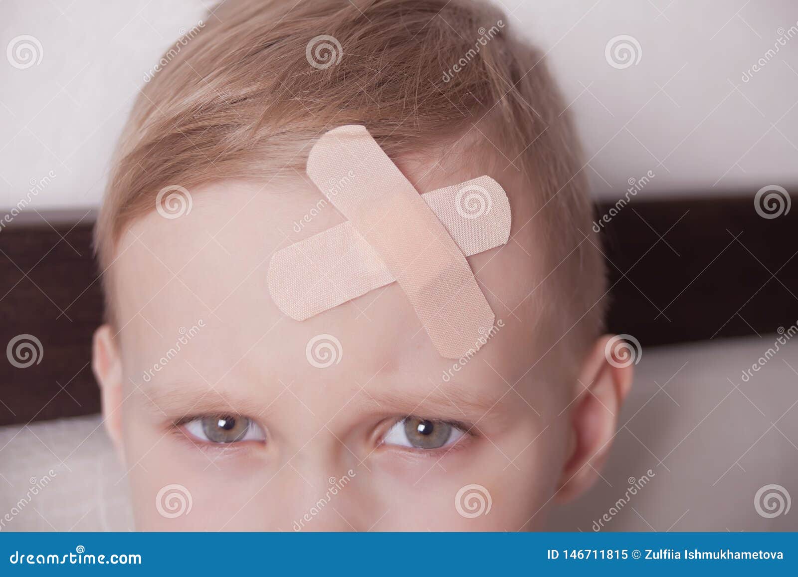 Little Boy with Plaster on Head. Close Up Stock Image - Image of child ...