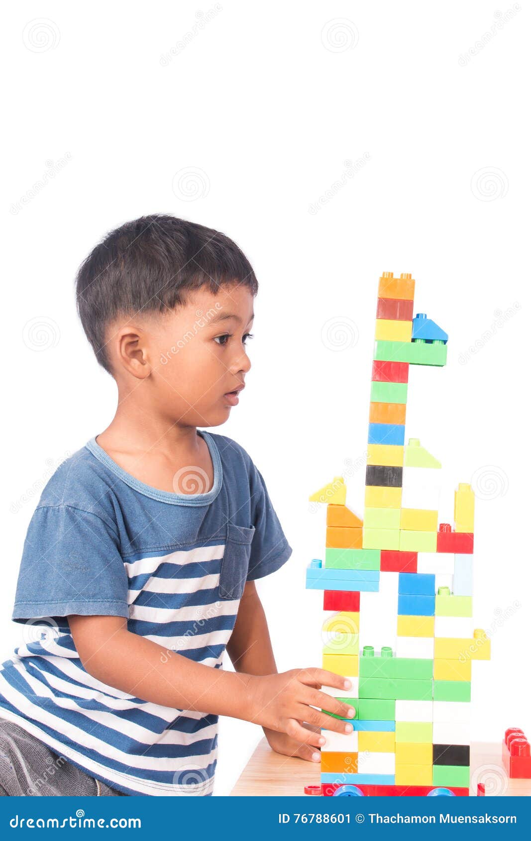 Little Boy Play Building Brick Stock Image - Image of playful ...