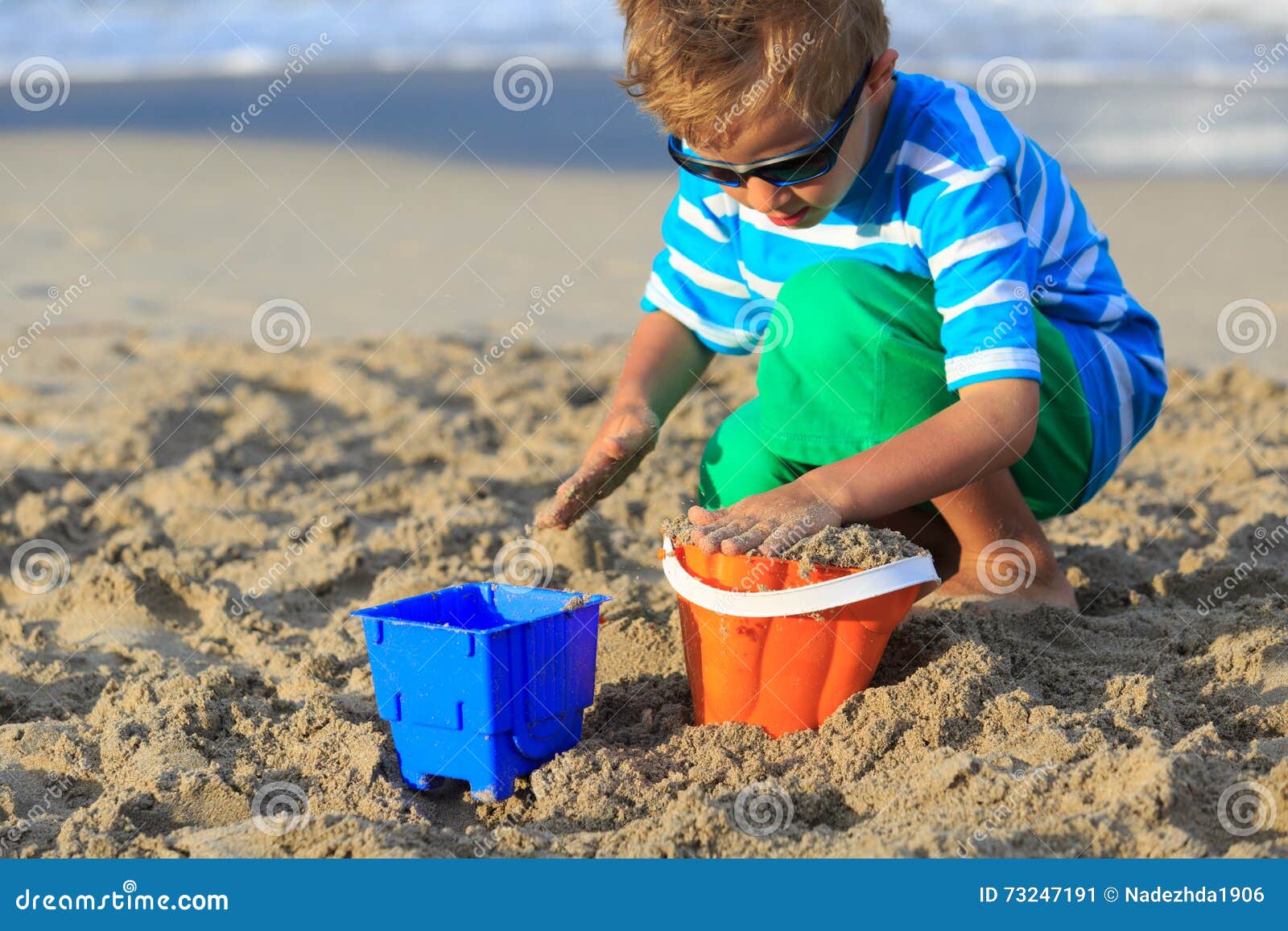 Little Boy Play with Sand on Beach Stock Image - Image of enjoy, person ...