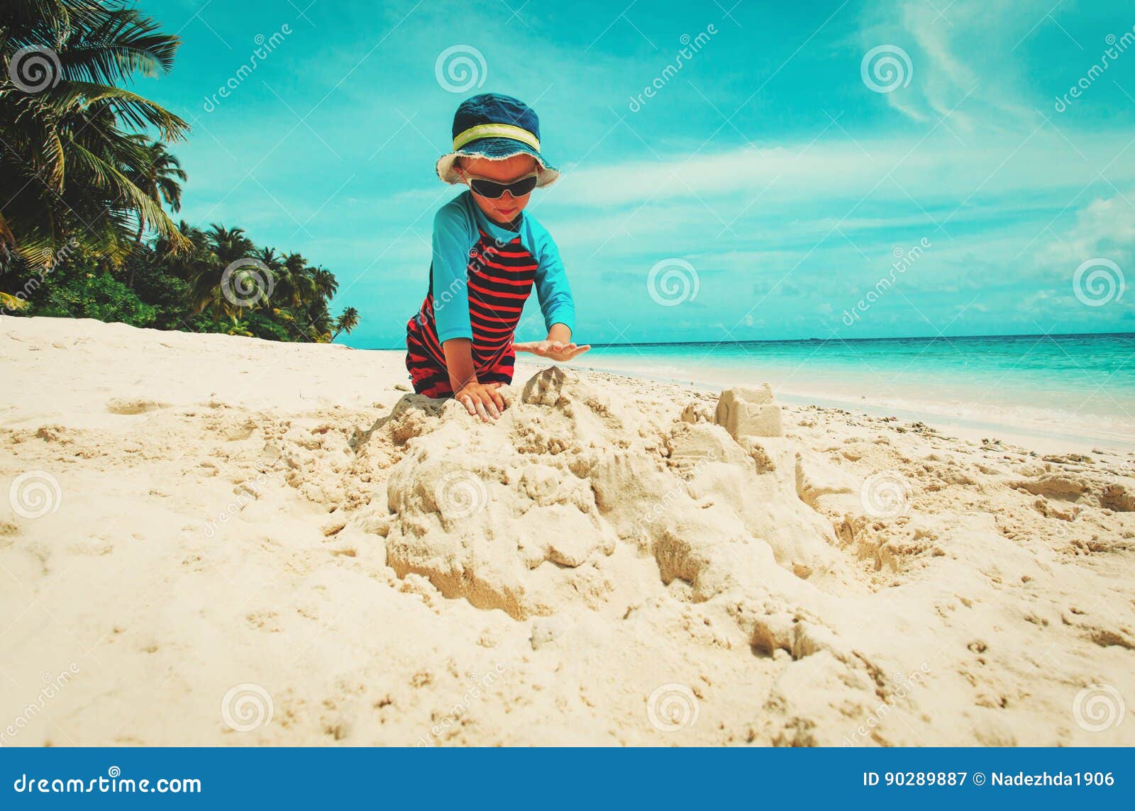 Little Boy Play with Sand on Beach Stock Image - Image of sand, young ...