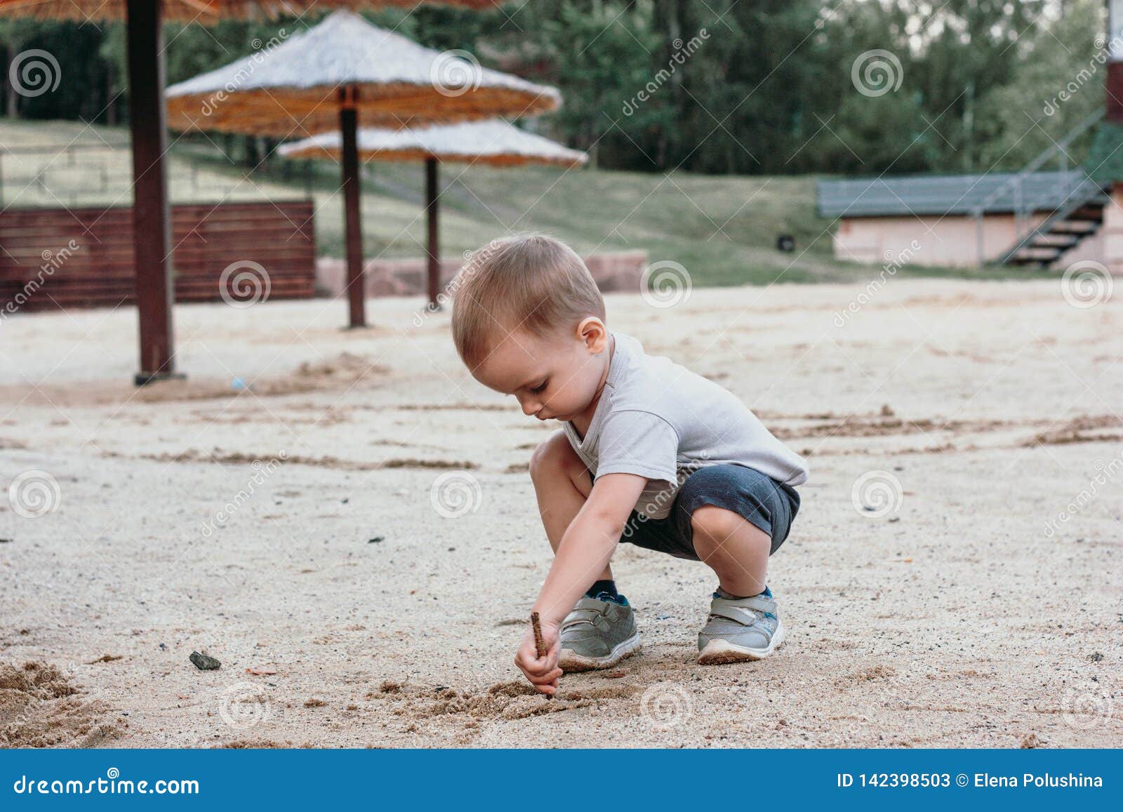 Little Boy Play with Sand on Summer Beach Stock Image - Image of child ...
