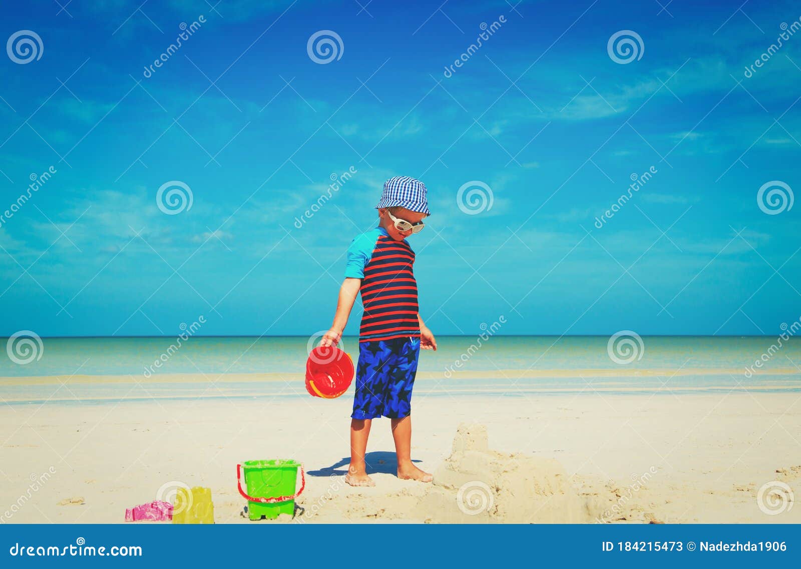 Little Boy Play with Sand on Beach Stock Image - Image of vacation ...