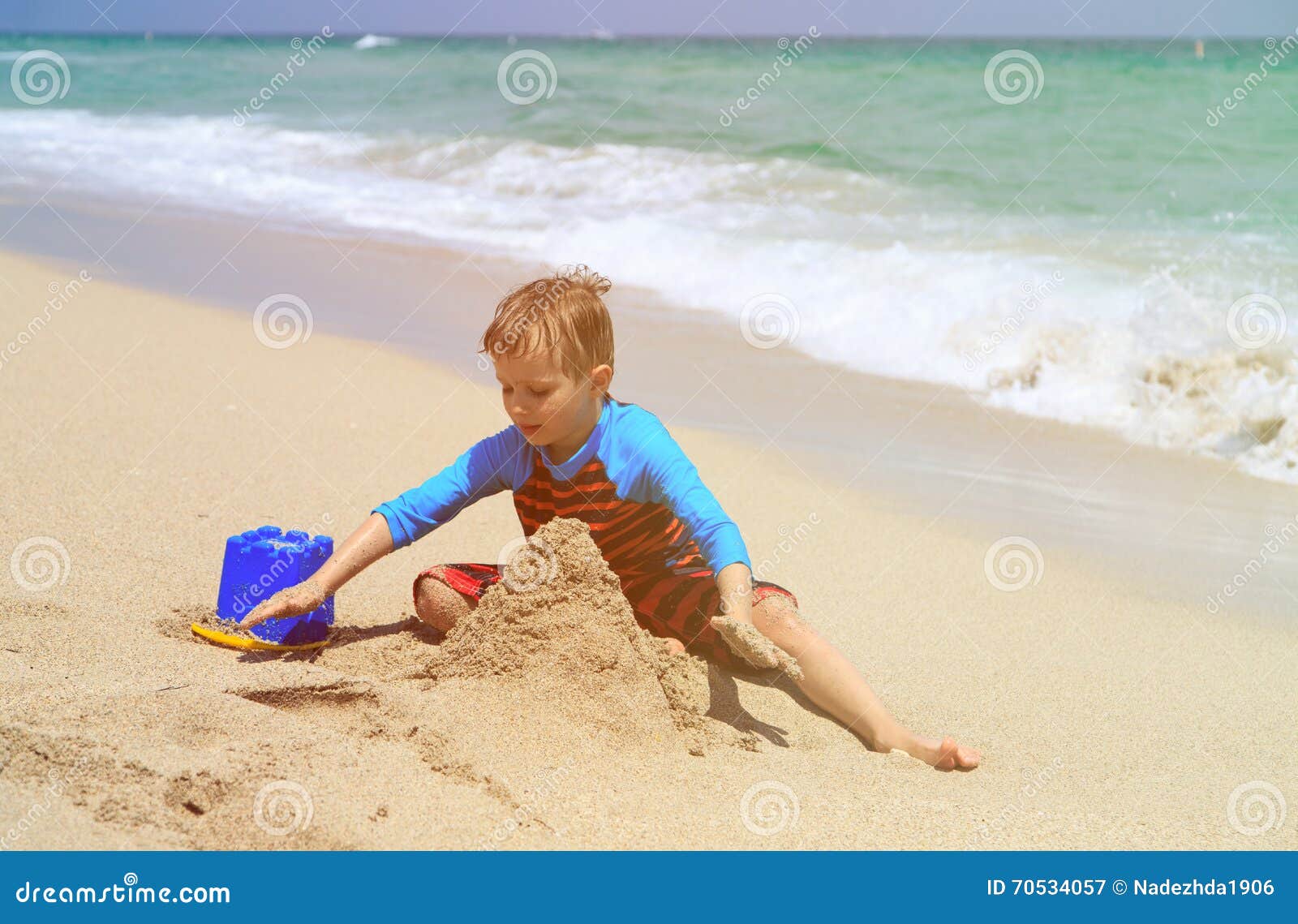 Little Boy Play with Sand on Summer Beach Stock Image - Image of person ...