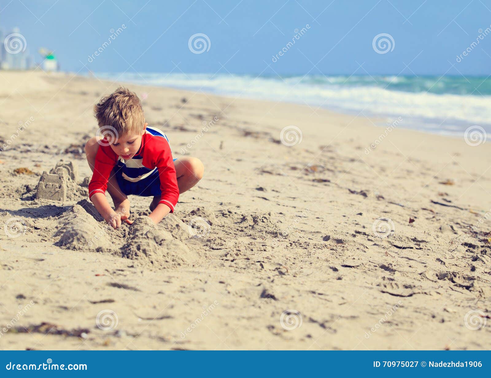 Little Boy Play with Sand on Summer Beach Stock Image - Image of ...