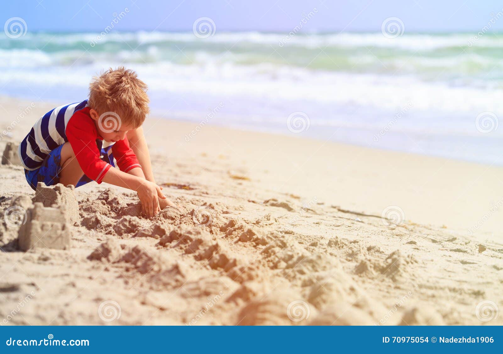 Little Boy Play with Sand on Summer Beach Stock Photo - Image of youth ...