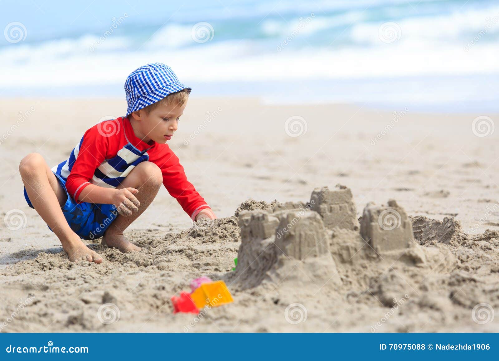 Little Boy Play with Sand on Summer Beach Stock Photo - Image of coast ...