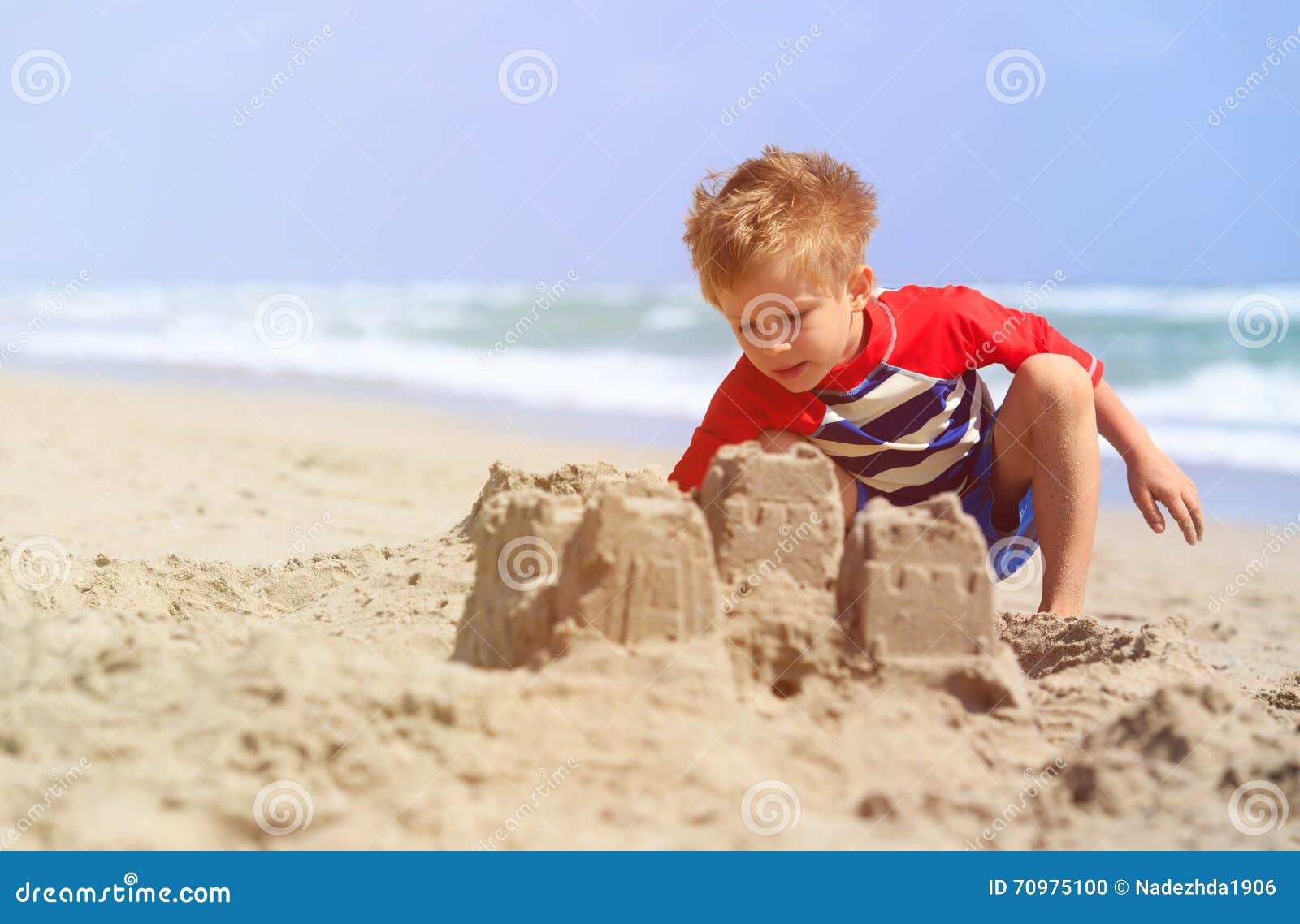 Little Boy Play with Sand on Summer Beach Stock Photo - Image of happy ...