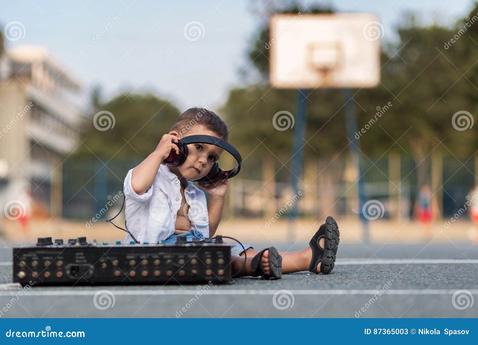 Little Boy is Playing As Dj Stock Image - Image of cute, development ...