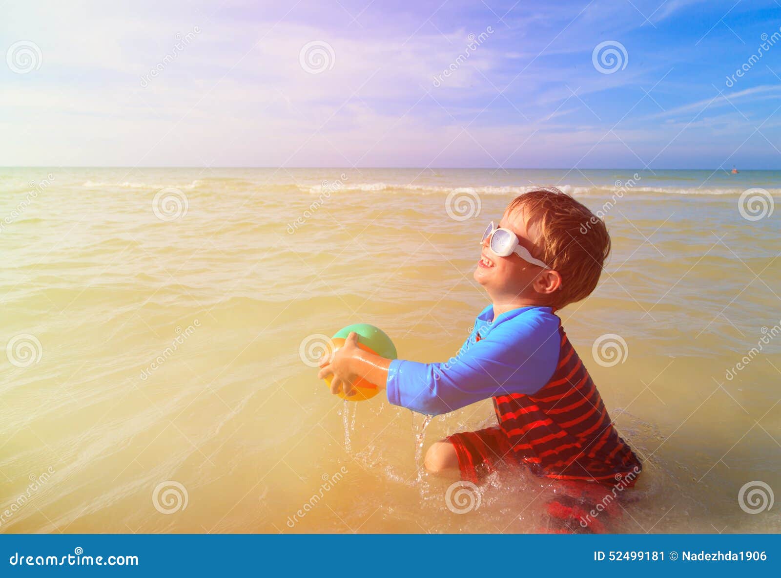 Little Boy Playing Ball on Summer Beach Stock Image - Image of child ...