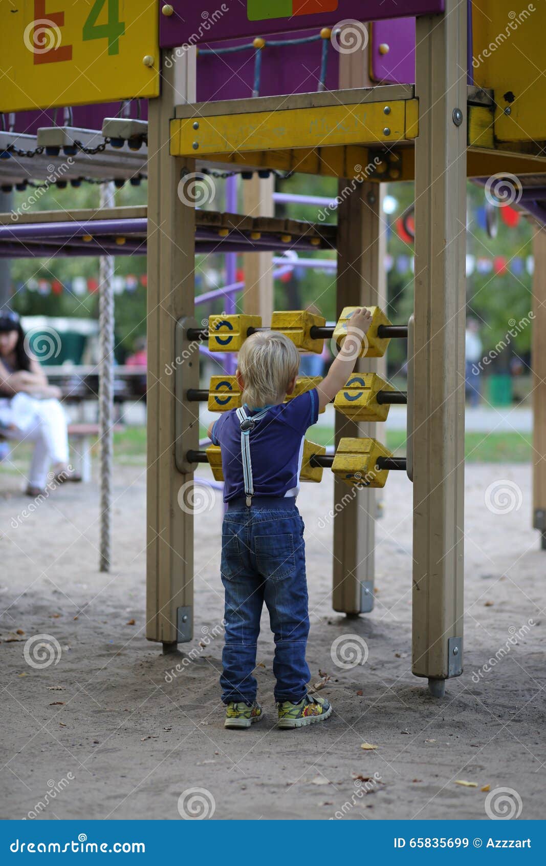 Little Boy Playing with Blocks on the Playground Stock Image - Image of ...