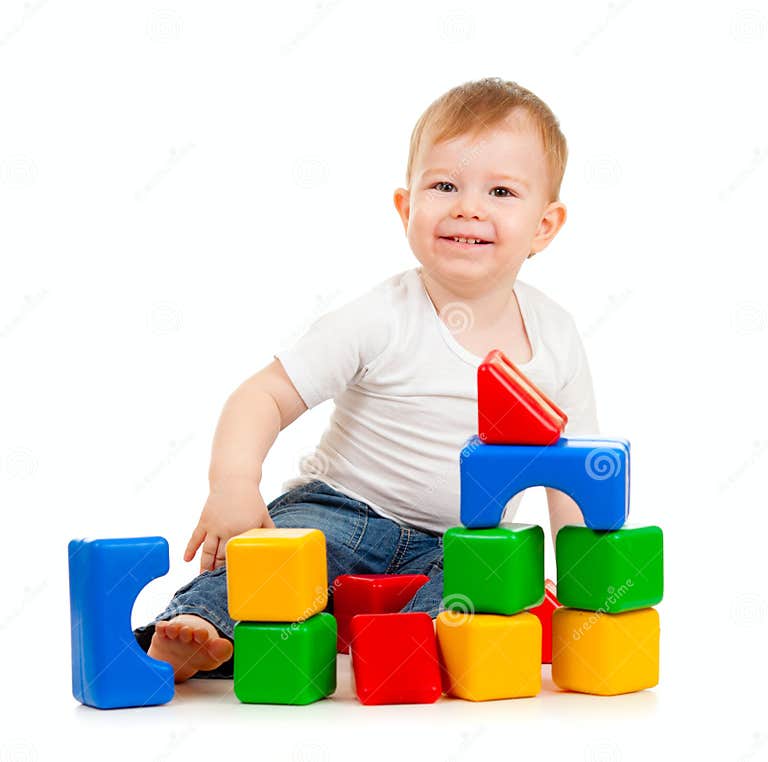 Little Boy Playing with Building Blocks Stock Photo - Image of ...
