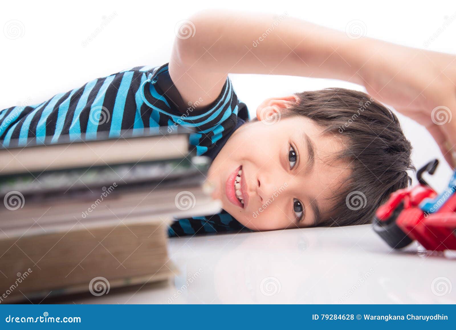 Little Boy Playing with Car Toy Free Time after Study Stock Photo ...