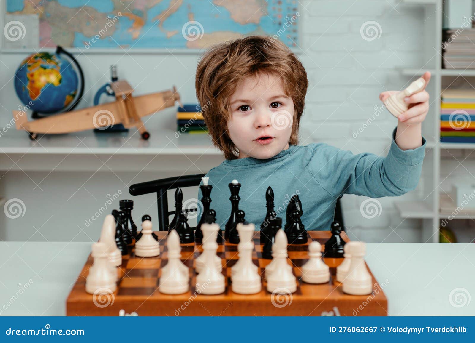 Little Boy Playing Chess. Kids Educational Games, Early Development ...