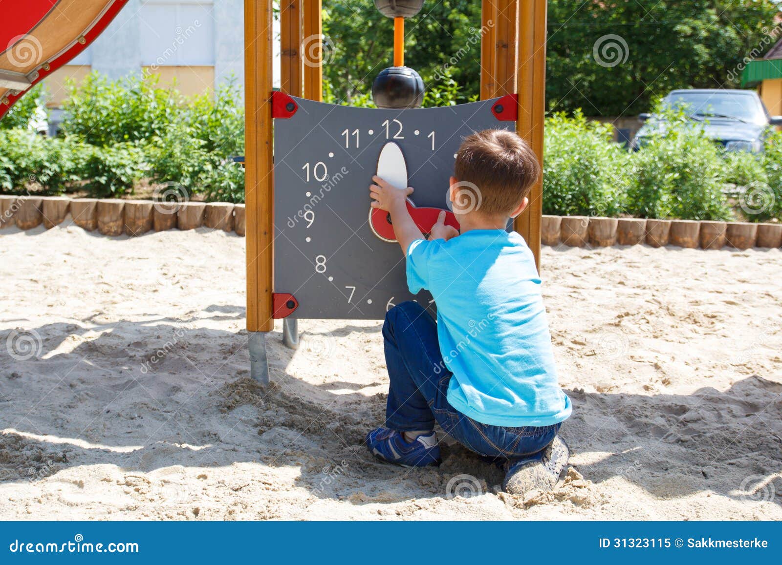 Little Boy Playing with Clock on Playground Stock Image - Image of ...