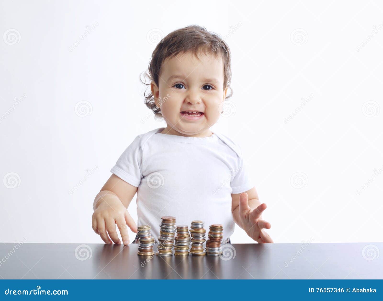 Little Boy Playing with Coins Stock Photo - Image of education, finance ...