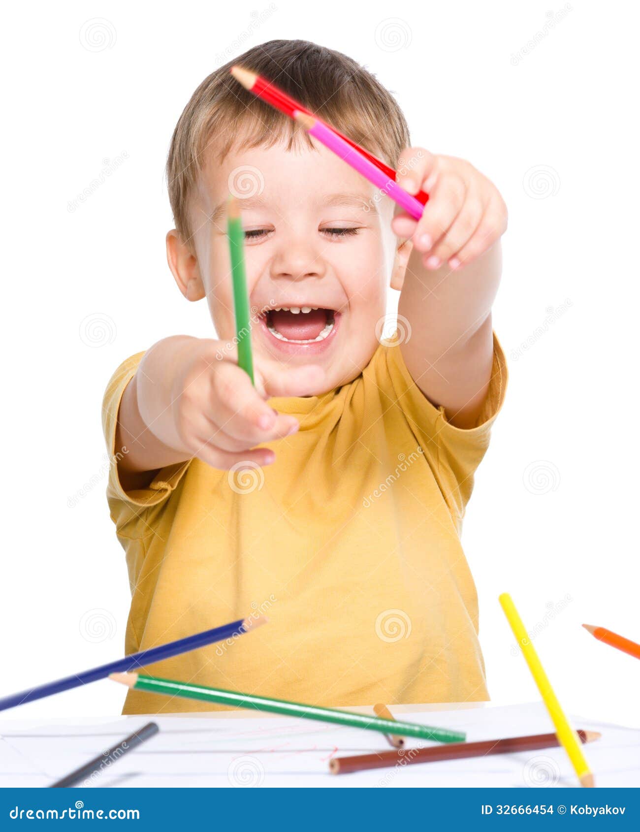 Little Boy is Playing with Color Pencils Stock Photo - Image of people ...