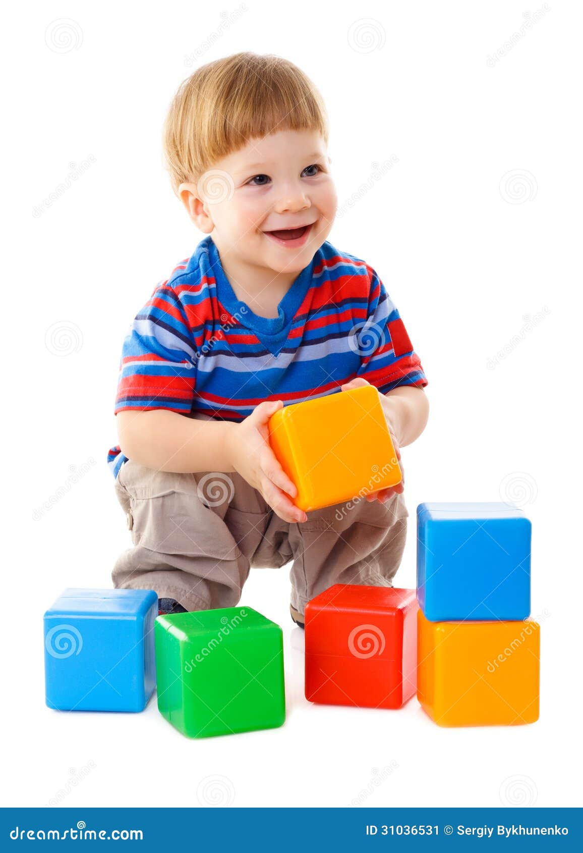 Little Boy Playing with Colorful Cubes Stock Image - Image of happy ...