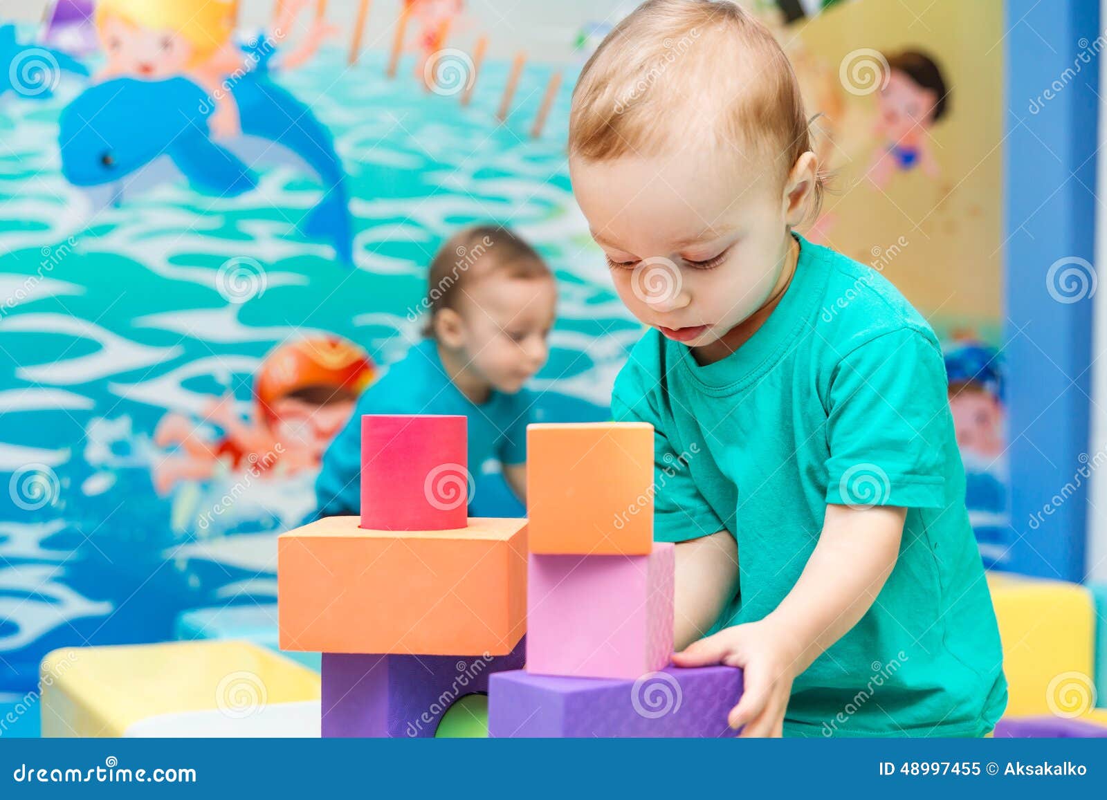 Little Boy Playing with Cubes Stock Image - Image of happiness, color ...